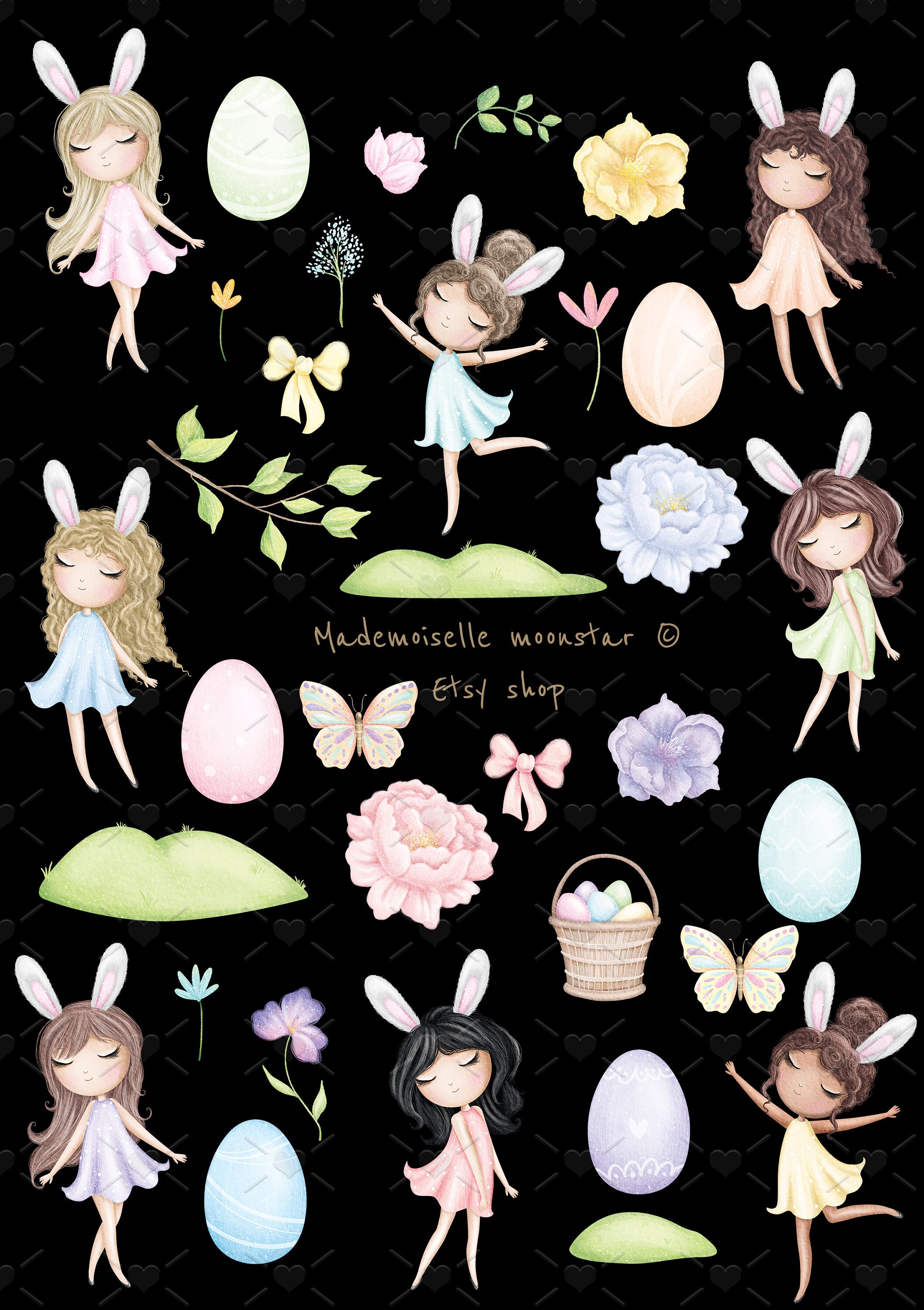 Easter Bunny Girls Clipart Set. Spring Clipart. PNG Files - Etsy