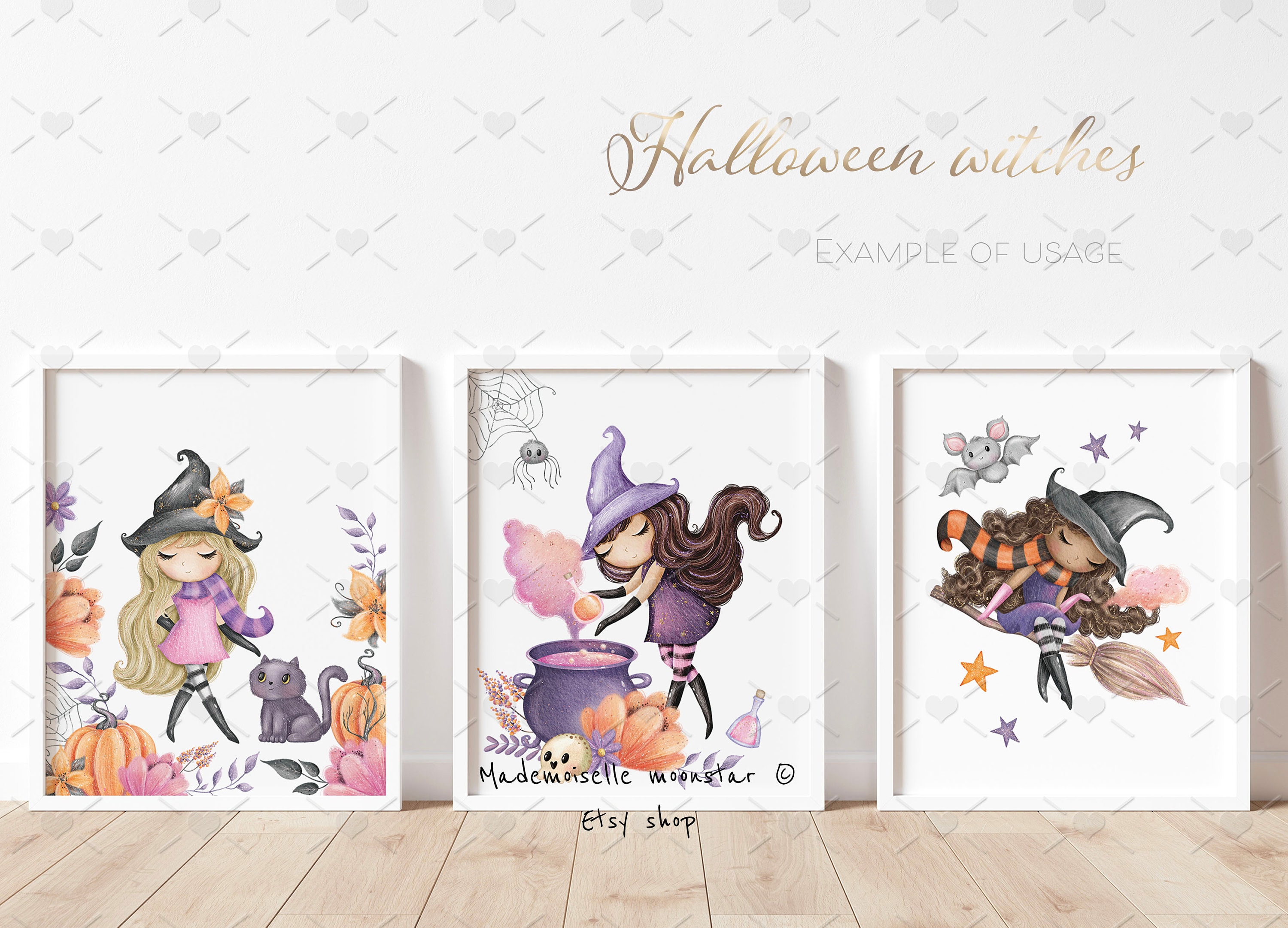 Halloween Witches Clipart Set. Spooky Halloween Witch Bat - Etsy