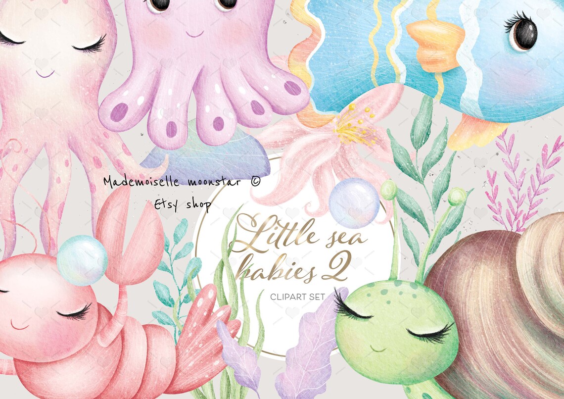 Little Sea Animals Clipart Part 2. Cute Sea Creatures - Etsy