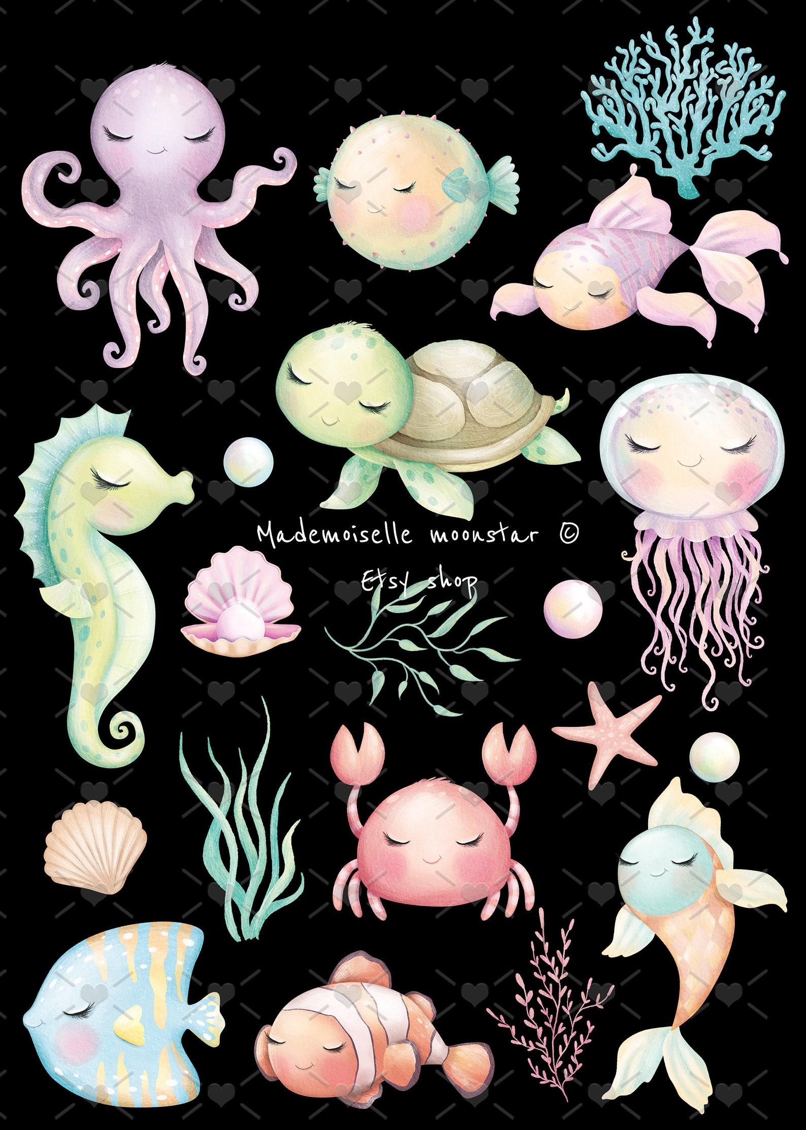 Little Sea Animals Clipart. Cute Sea Creatures Digital PNG - Etsy
