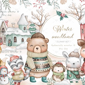 Winter Woodland Clipart Set. Cute Forest Animals. Cozy Christmas ...