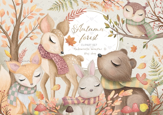 Autumn Forest Animals Clipart Set. Woodland Animals in Autumn | Etsy