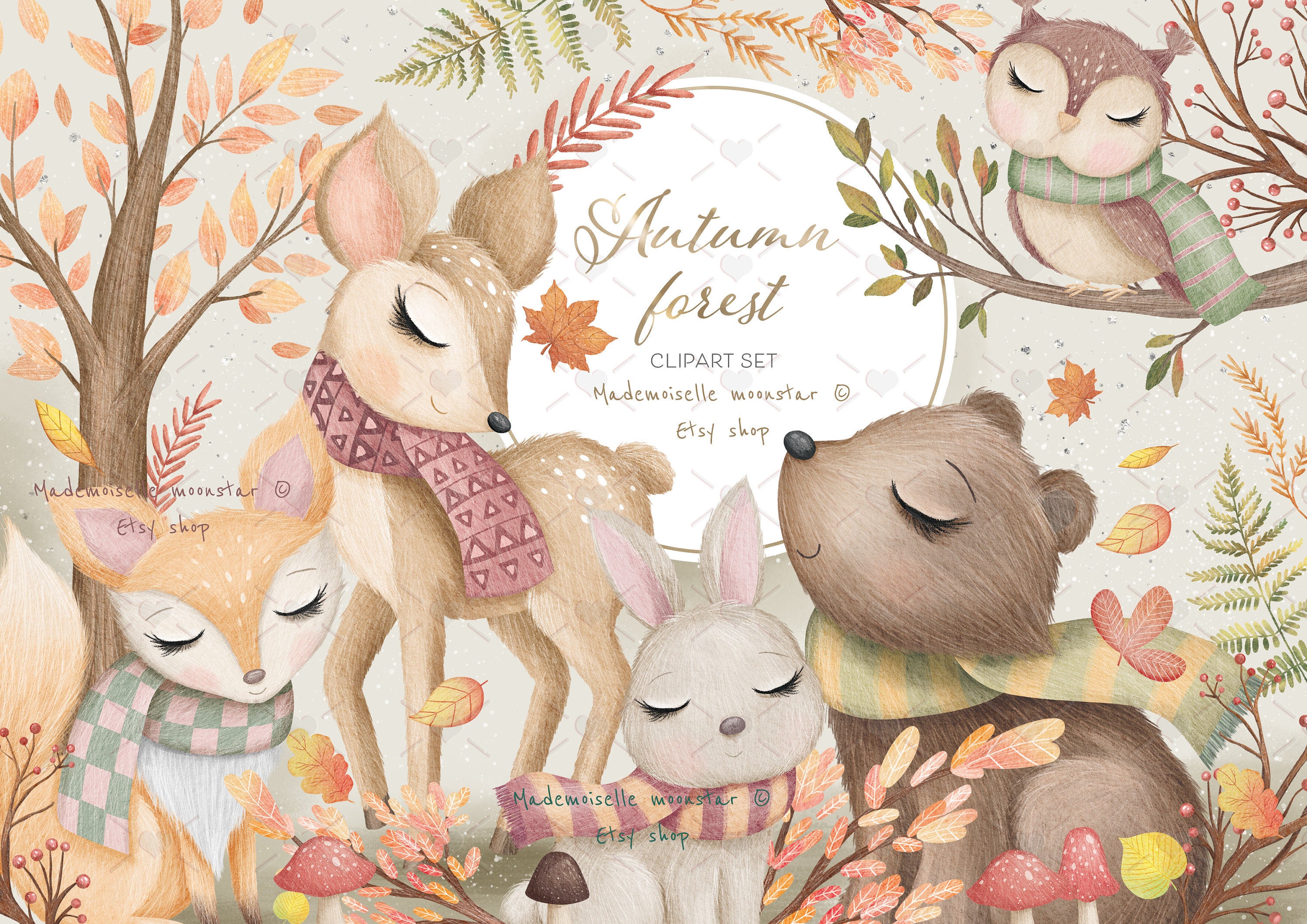Autumn Forest Animals Clipart Set. Woodland Animals in Autumn - Etsy