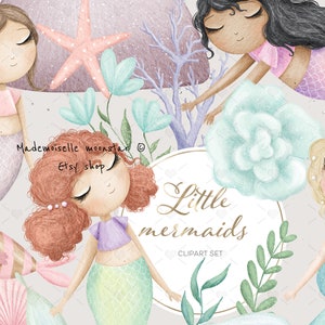 Cute Little Mermaids Clipart Set. Sea Girls, Underwater Clipart. Sea ...