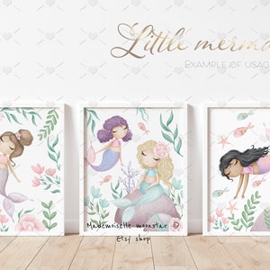 Cute Little Mermaids Clipart Set. Sea Girls, Underwater Clipart. Sea ...