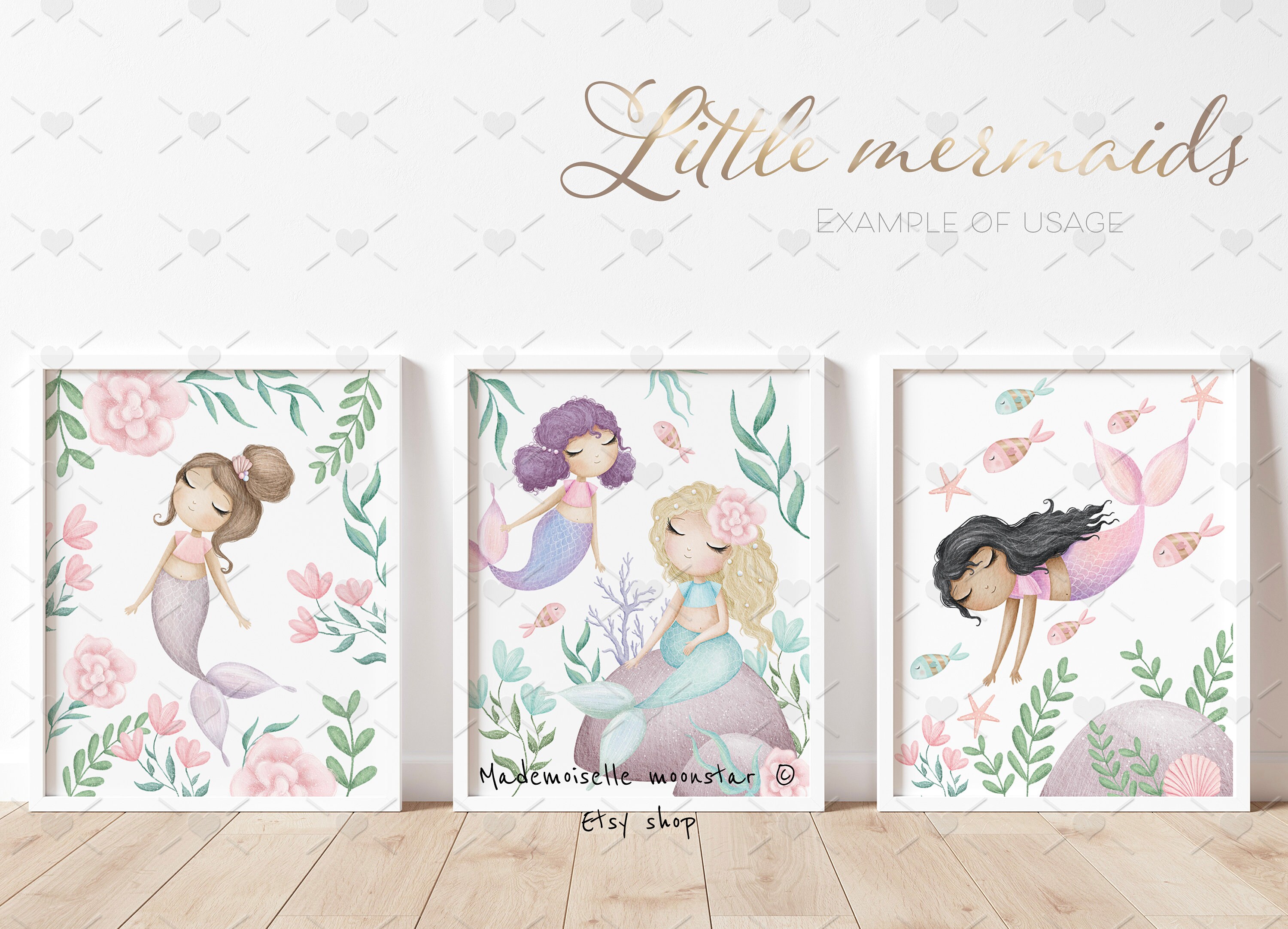 Cute Little Mermaids Clipart Set. Sea Girls Underwater - Etsy