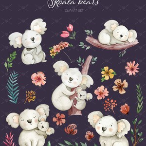 Koala Bear Watercolor Clipart Set. Cute Baby Koala, Nursery Decor ...