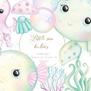 Little Rainbow Sea Babies. Cute Sea Animals Clipart Set. Underwater ...