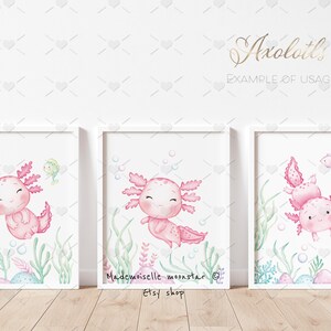 Cute Axolotl Clipart Set. Watercolor Cute Water Animal. Fishes. 300 DPI ...
