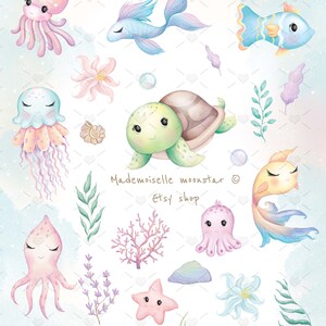 Little Sea Animals Clipart - Part 2. Cute Sea Creatures Digital PNG ...