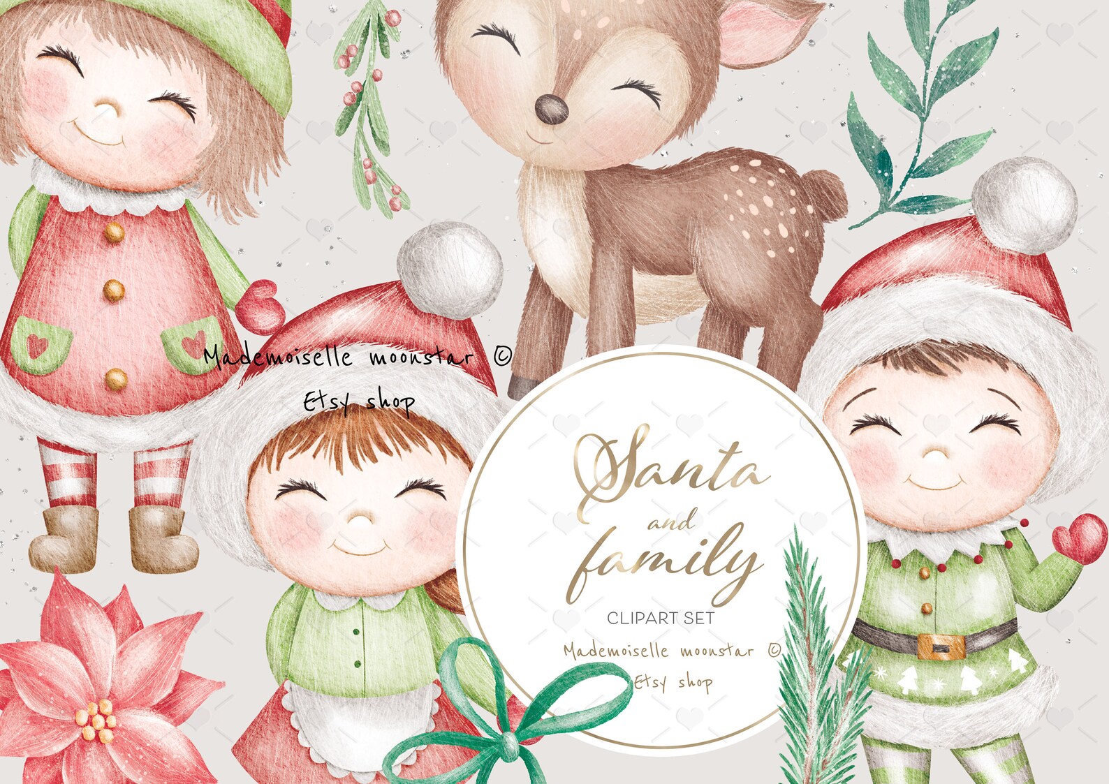 Cute Christmas Clipart Set Cute Santa Mrs Clause - Etsy