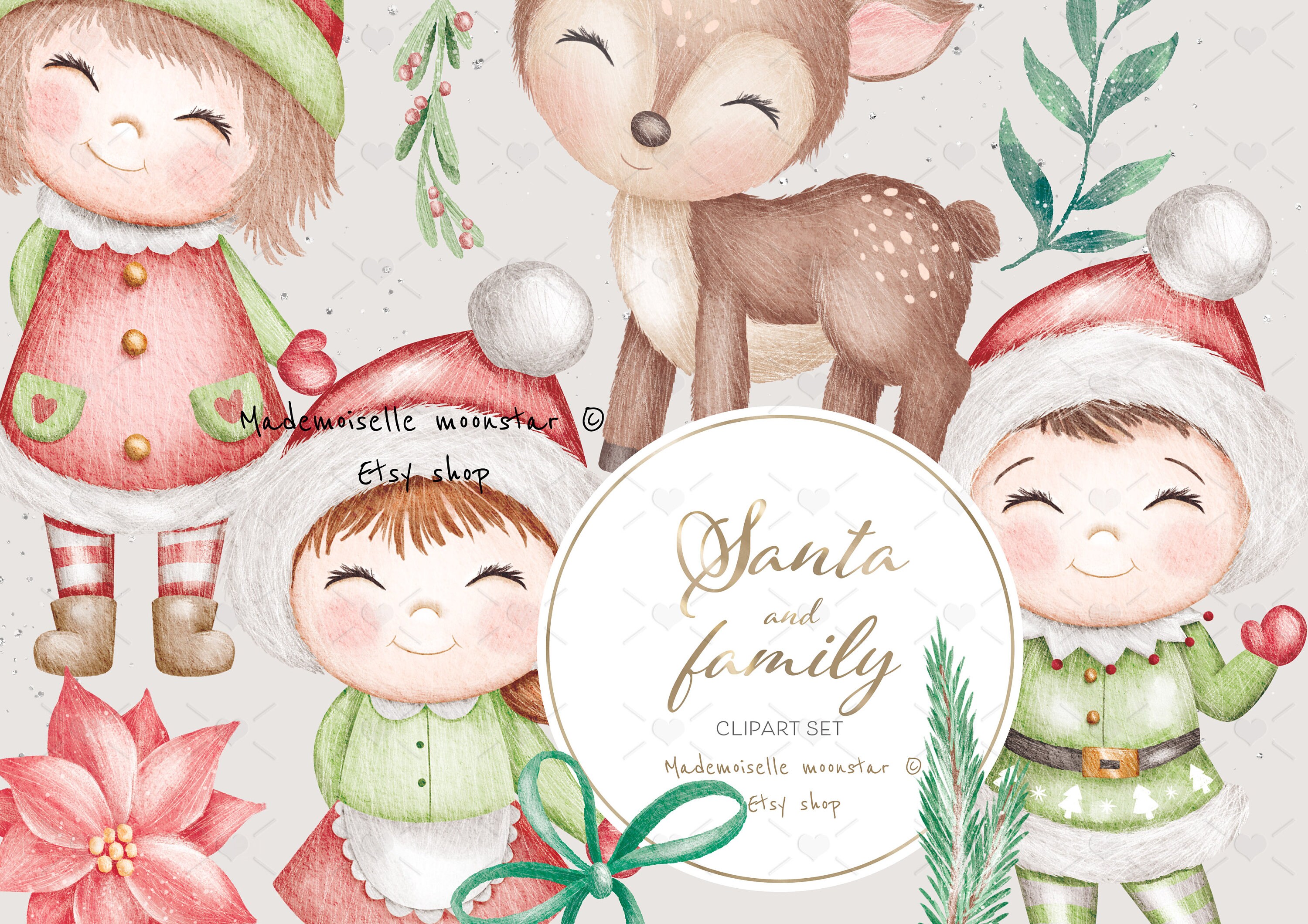 Cute Christmas Clipart Set Cute Santa Mrs Clause - Etsy