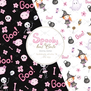 Seamless Digital Pattern Cute but Spooky Halloween. Digital Paper Set ...