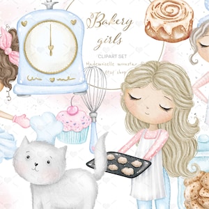 Baker Girls Clipart Set. Bakery, Sweets, Cookies, Kitchen PNG ...