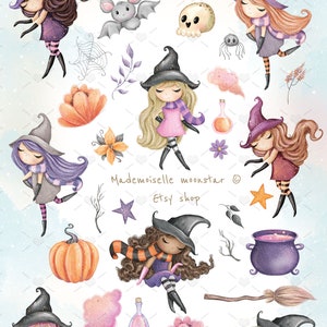 Halloween Witches Clipart Set. Spooky Halloween, Witch, Bat, Cat ...