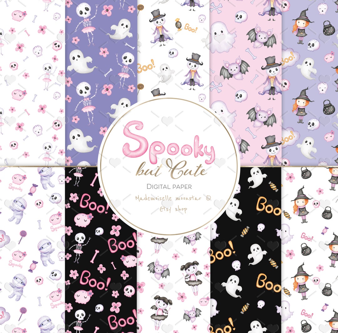 Seamless Digital Pattern Cute but Spooky Halloween. Digital Paper Set ...