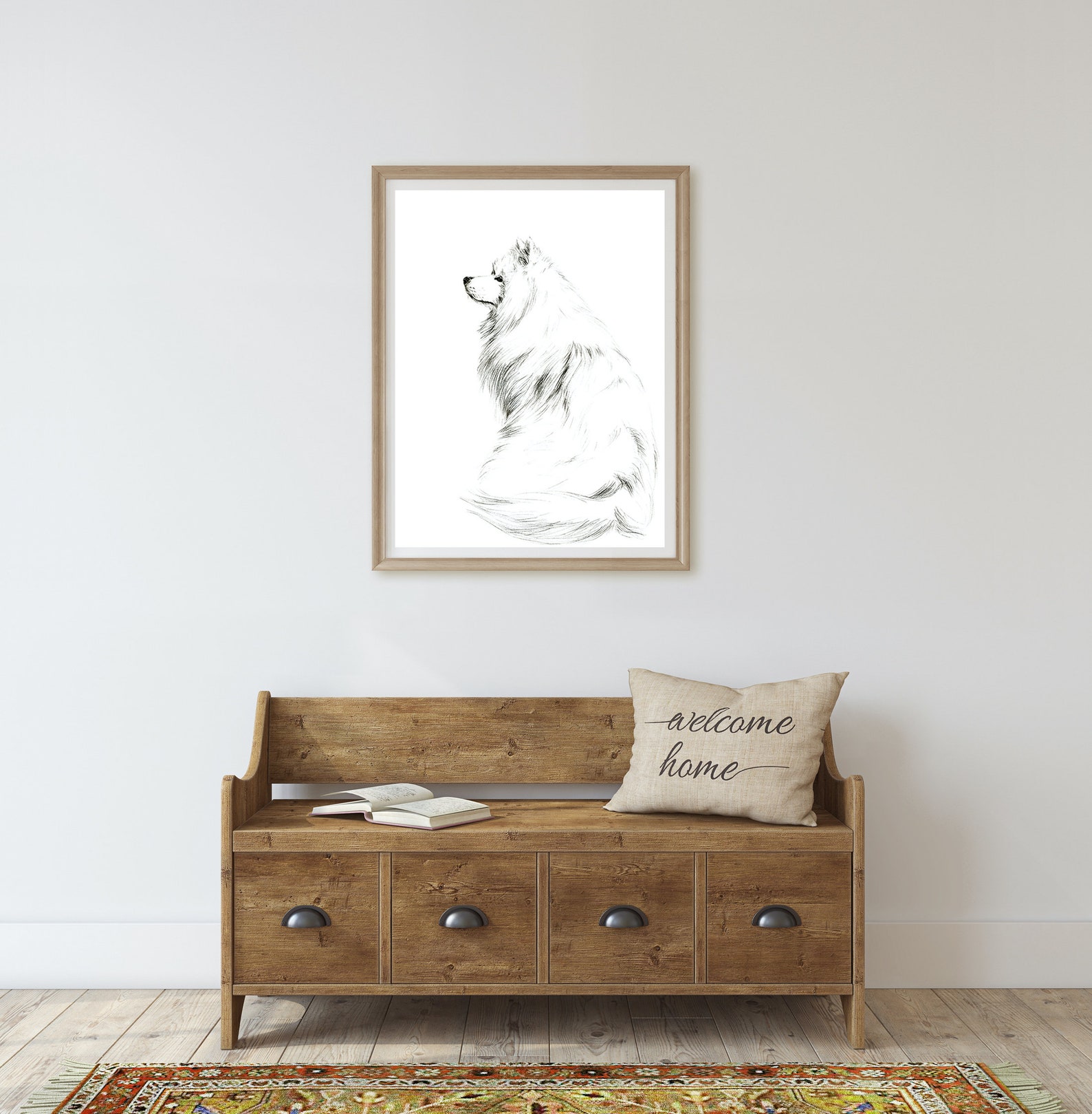 Samoyed, Dog Portrait, Samoyed Drawing Print, Samoyed Wall Art, Black ...