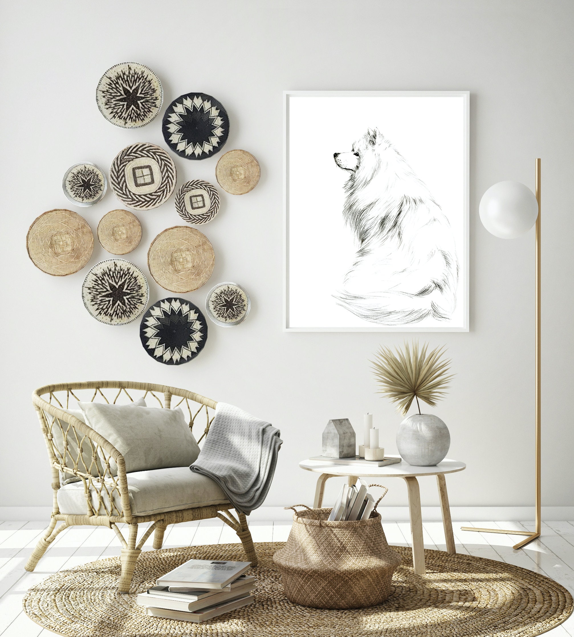 Samoyed, Dog Portrait, Samoyed Drawing Print, Samoyed Wall Art, Black ...