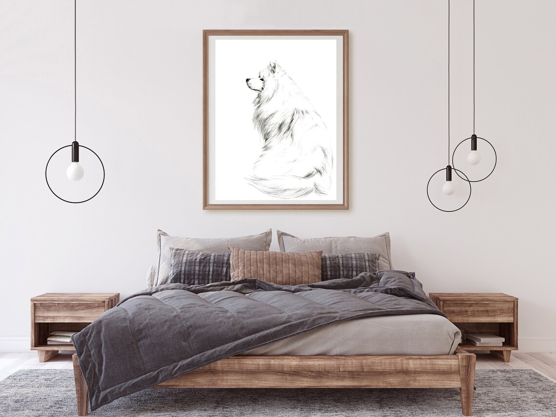 Samoyed, Dog Portrait, Samoyed Drawing Print, Samoyed Wall Art, Black ...