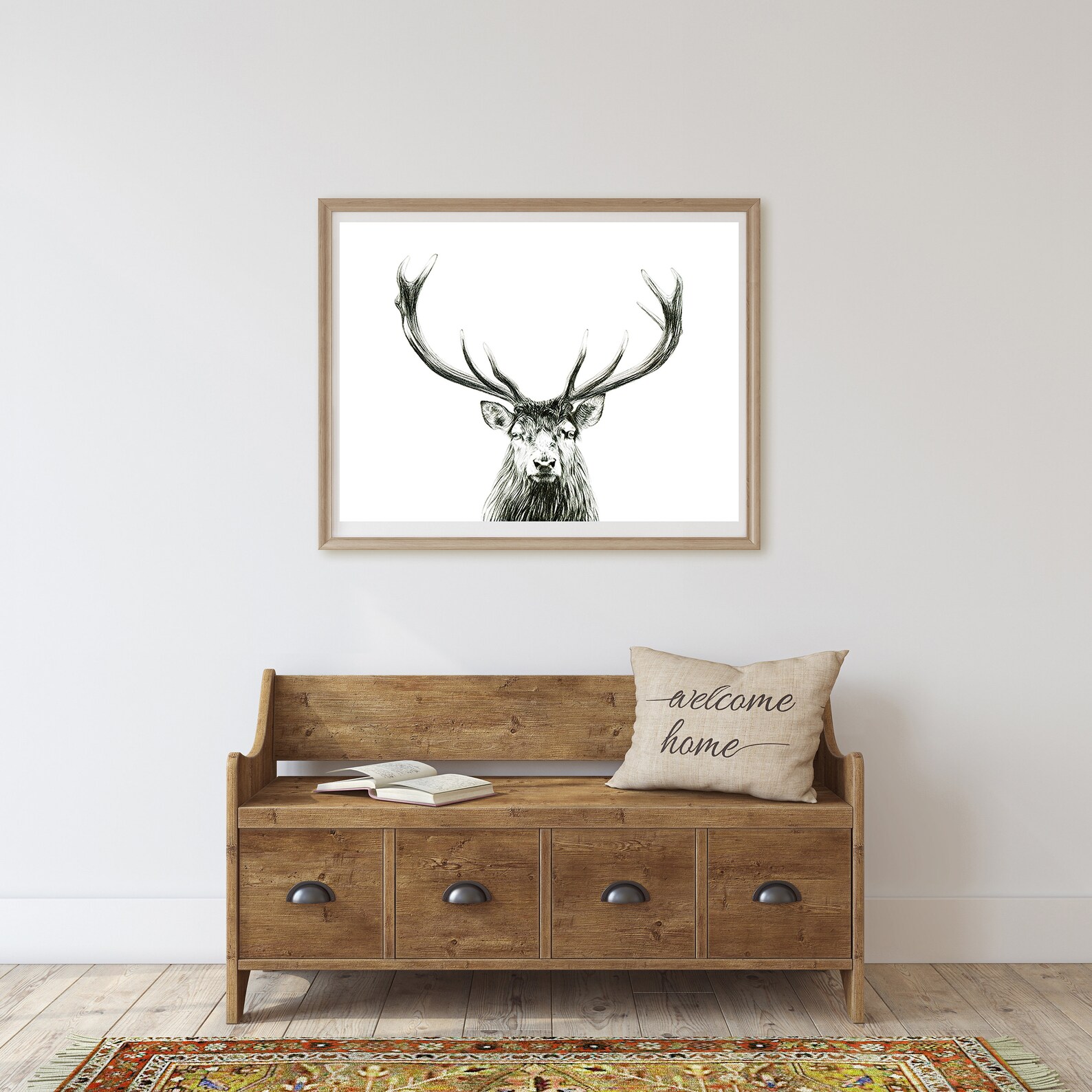 Red Deer, Rustic Cabin Print, Stag Print, Stag, Buck Head Drawing, Deer ...