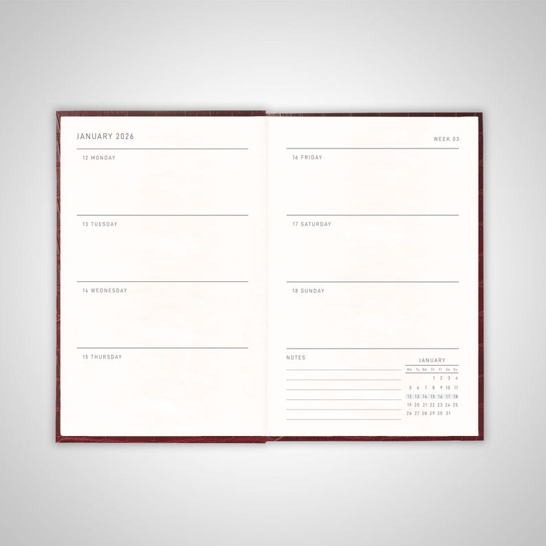 Burgundy Pocket Diary 2026 - 2027 Diary With Monthly Tabs - Cushioned ...
