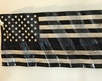 Wavy Thin Blue Line Wood Flag - Etsy