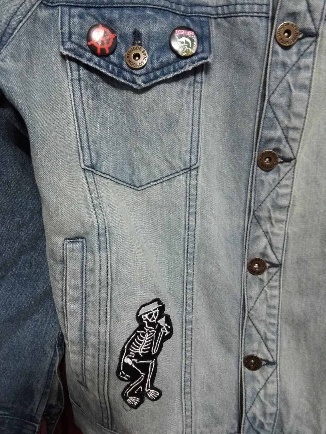 Punk Rock Denim Jacket, the Clash, Distressed, Anarchy, Bleached ...