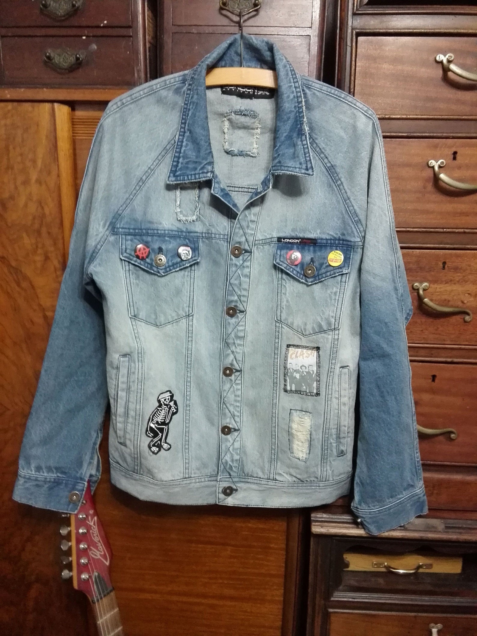Punk Rock Denim Jacket, the Clash, Distressed, Anarchy, Bleached ...