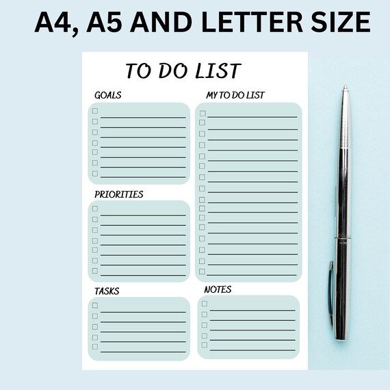 Printable To-do List Template A4 A5 and Letter Sizes - Etsy