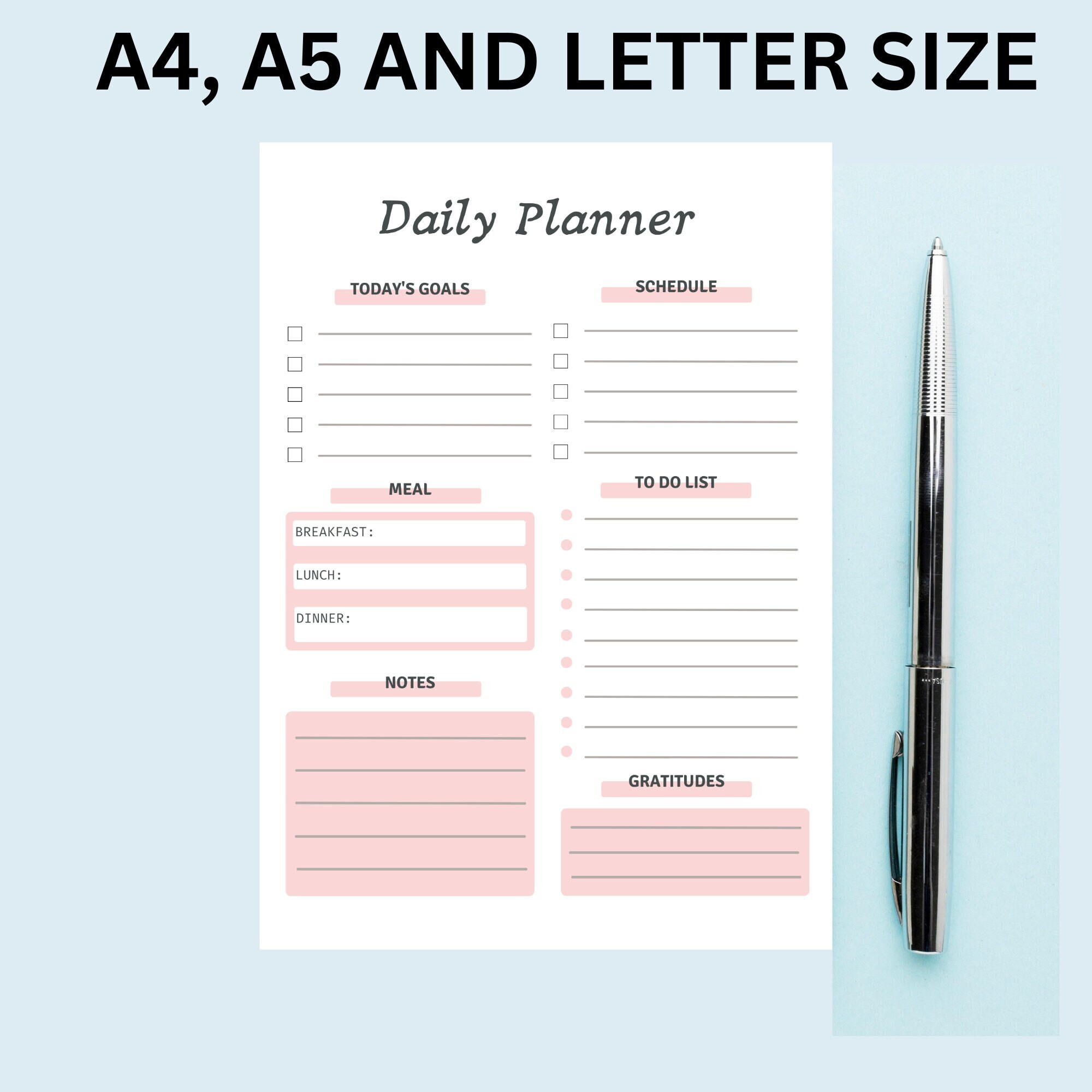Daily Planner Printable, A4, A5 and Letters Size, Best Daily Planner ...