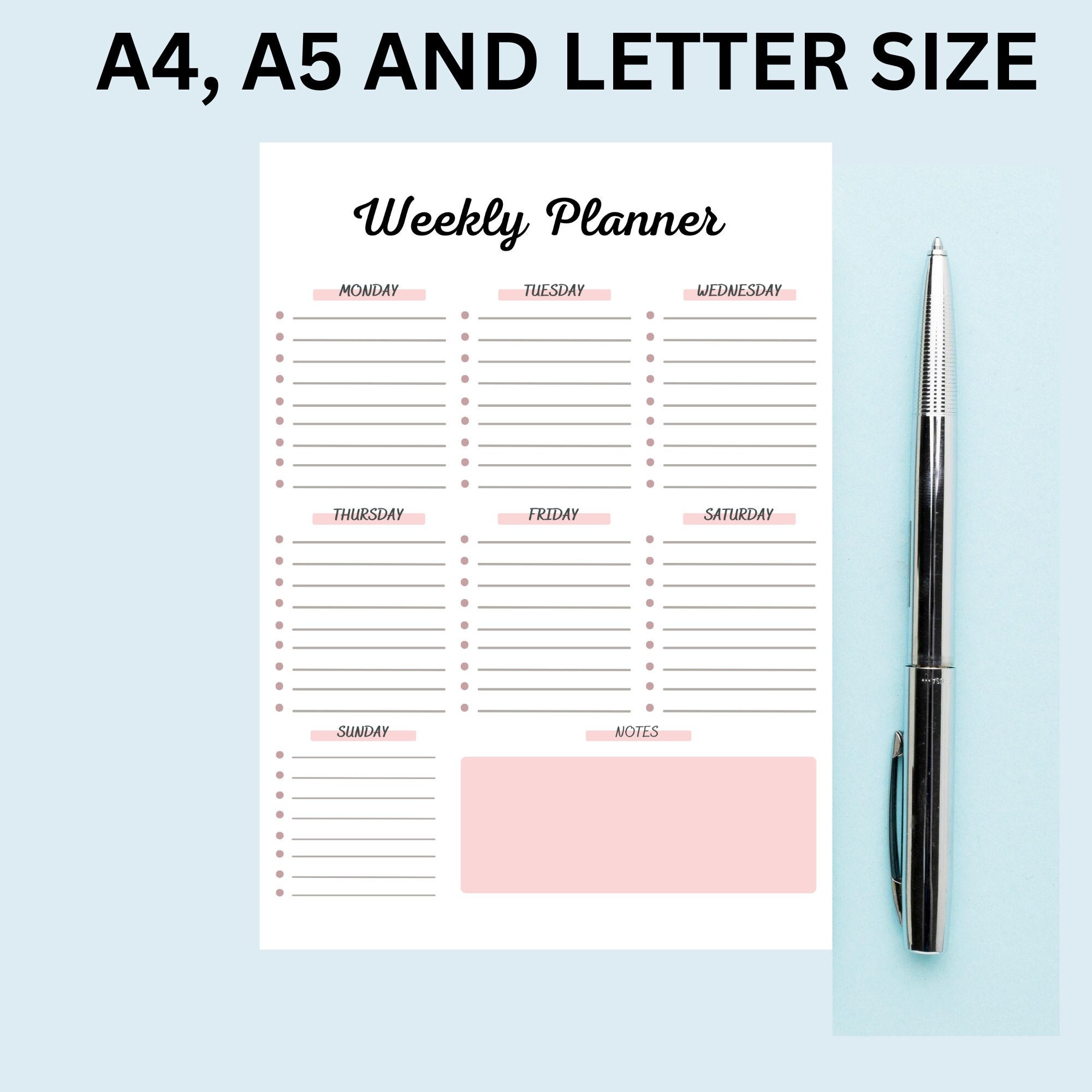 Weekly Planner Printable, A4, A5, and Letter Sizes PDF, Instant ...