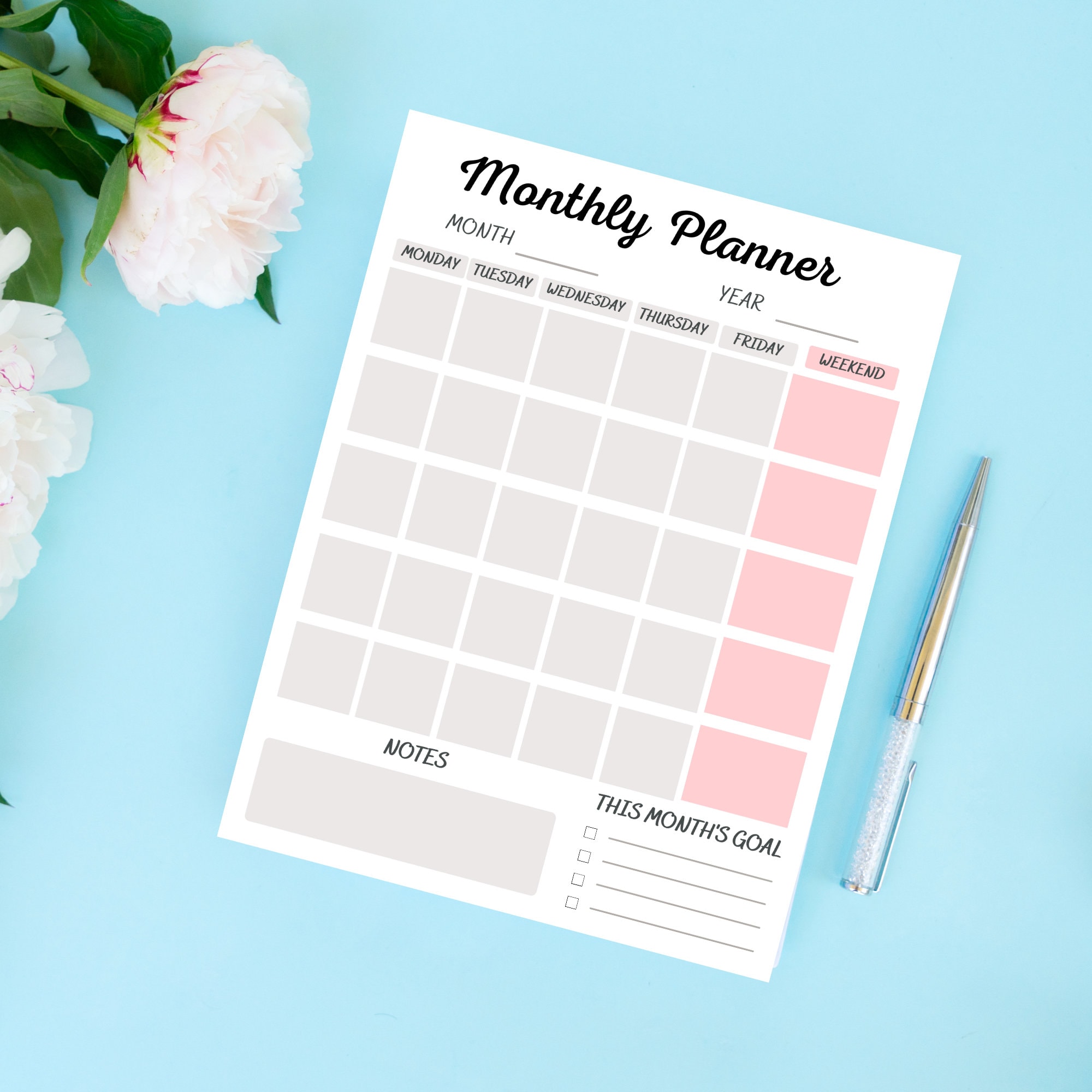 Monthly Planner Printable, A4, A5 and Letter Size Pdf, Instant Download ...