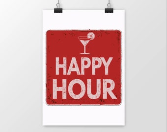 Vintage Happy Hour Poster - Etsy