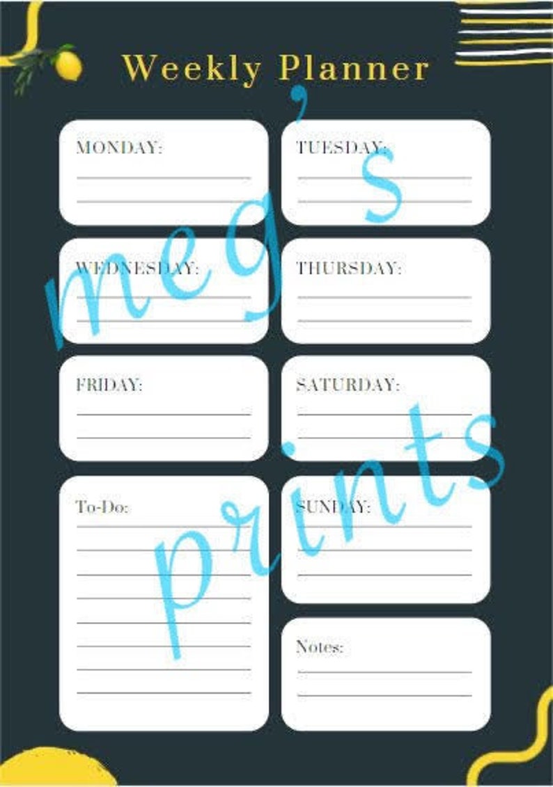 Lemon Citrus Weekly Printable Planner Insert Page - Etsy