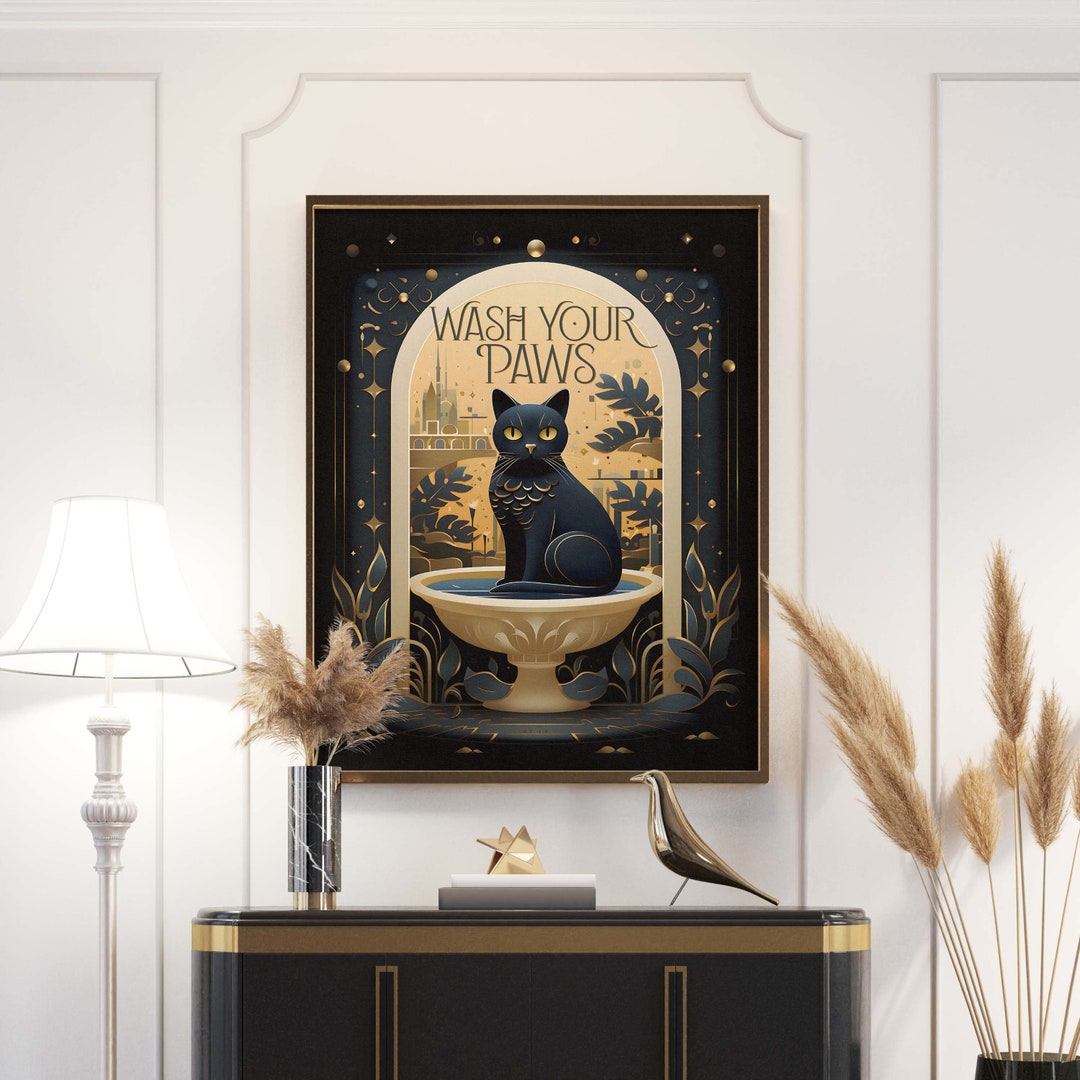 Funny Art Deco Bathroom Decor | Funny Cat Lover Gift Idea | Art Deco ...