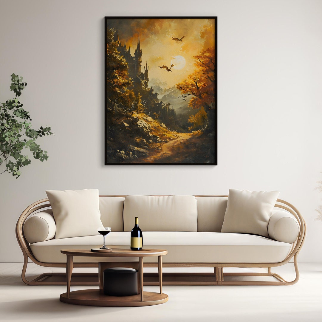 Enchanted Dragon Print: A Medieval Dragon Castle in a Fantasy Forest ...