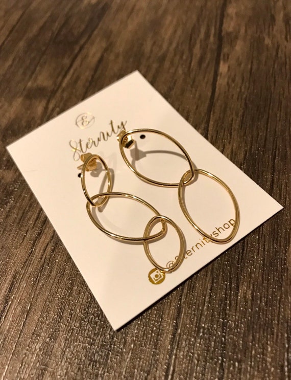 Oval link earrings gold oval drop earrings gold link | Etsy