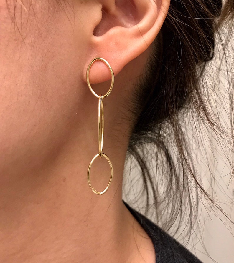 Oval Link Earrings, Gold Oval Drop Earrings, Gold Link Earrings ...