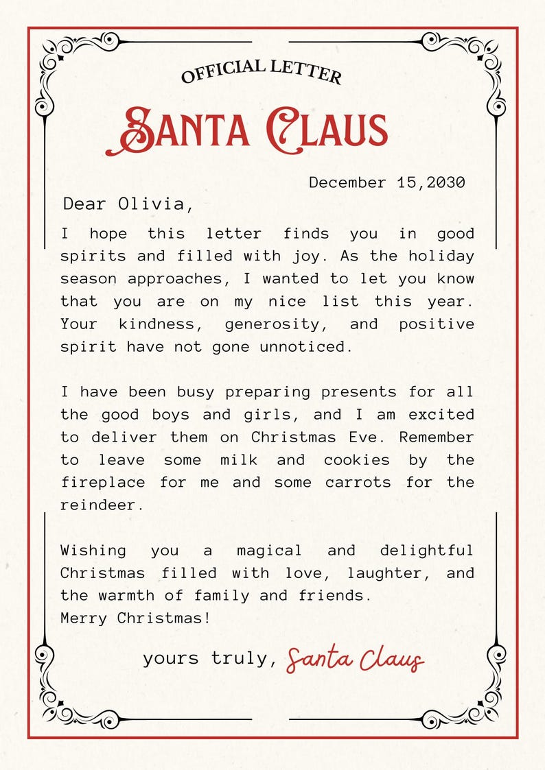 Custom Letter From Santa Printable | Custom Christmas Letter From Santa ...