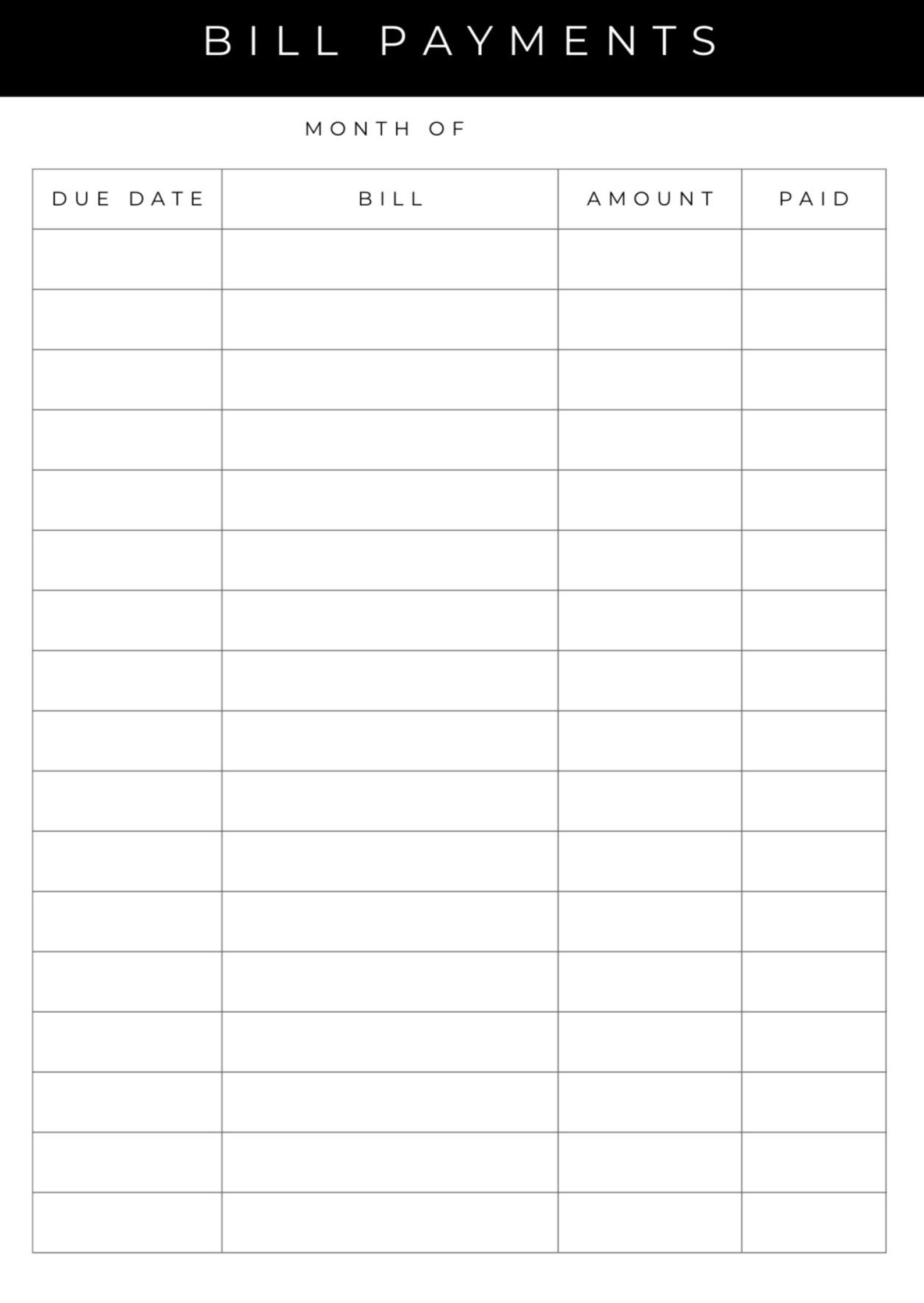 Monthly Bill Payment Planner Printable | Undated PDF | Minimalist ...