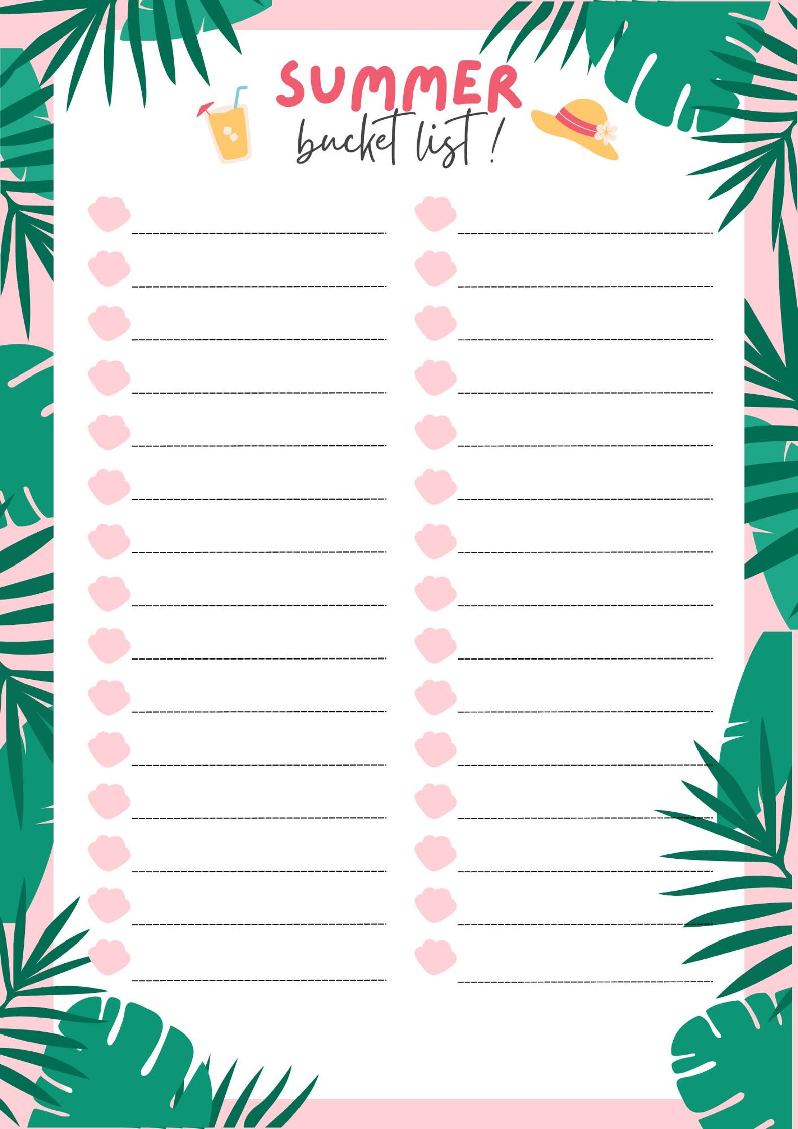 Summer Bucket List Printable | Weekly Schedule Organizer | Mom Planner ...
