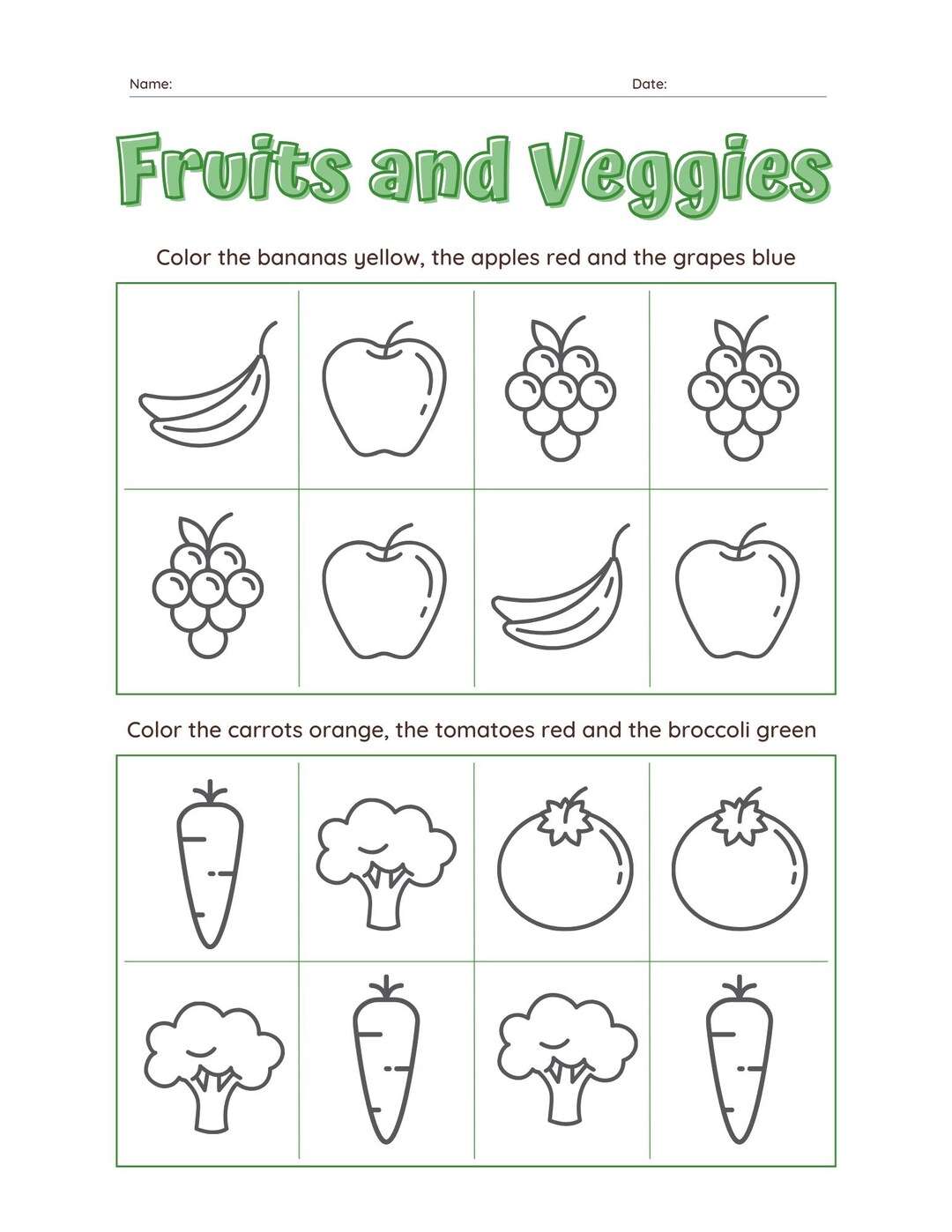 Fruits and Veggies Coloring Page | Coloring Sheet for Kids | Fun ...