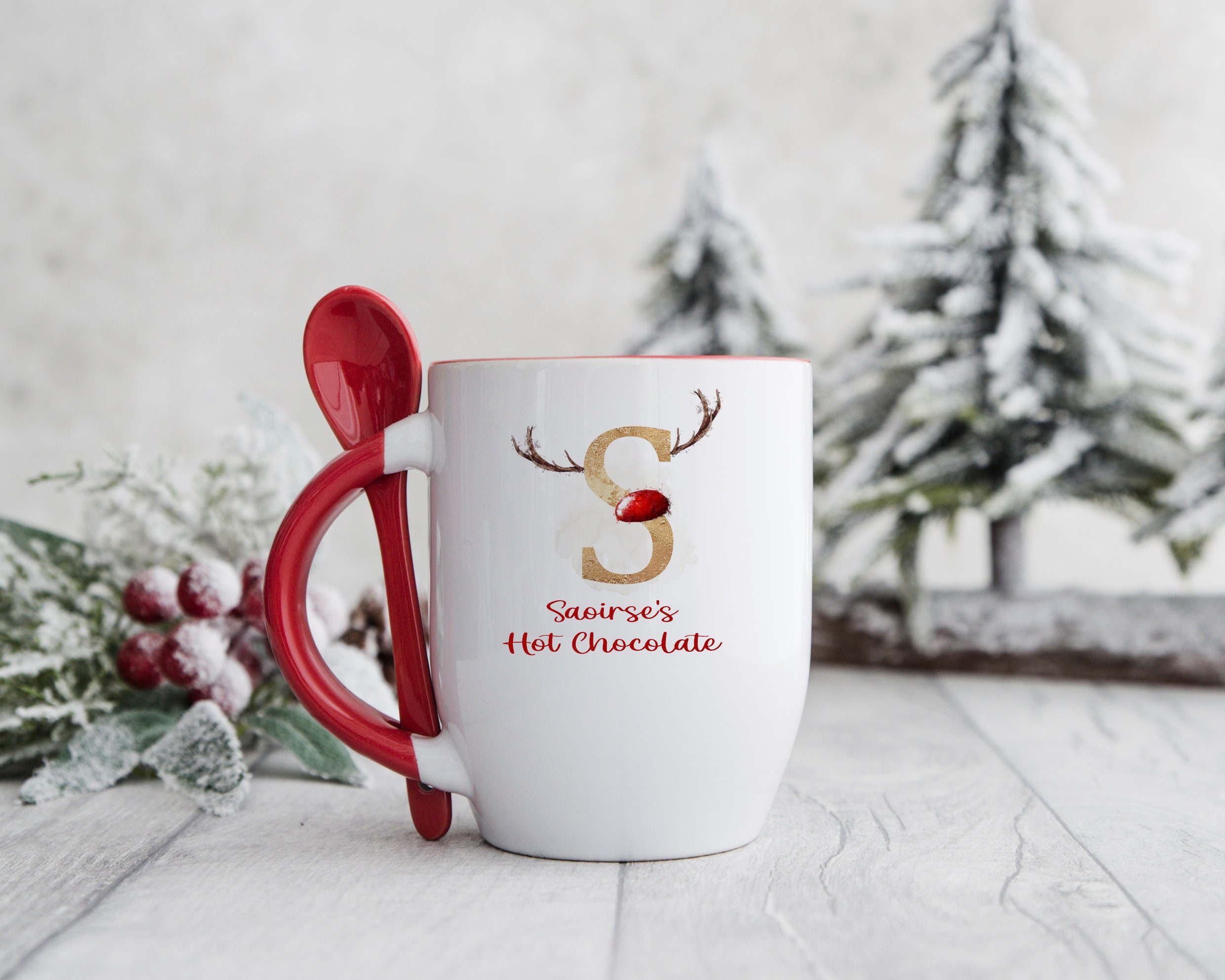 Personalised Antler Mug With Spoon Personalised Reindeer Mug - Etsy
