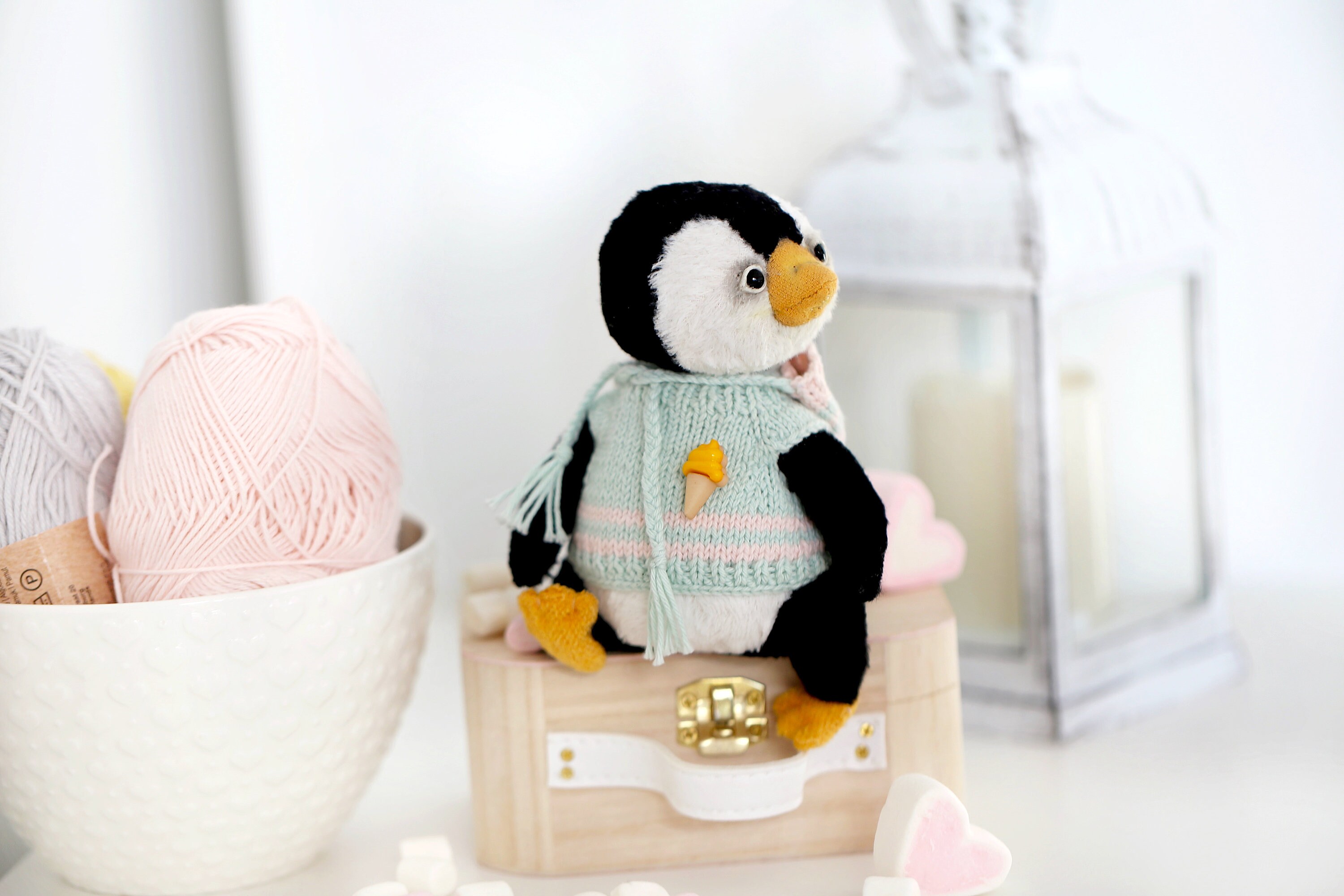 Stuffed Animal Teddy Penguin Toy as Valentine's Day Gift, Handmade ...
