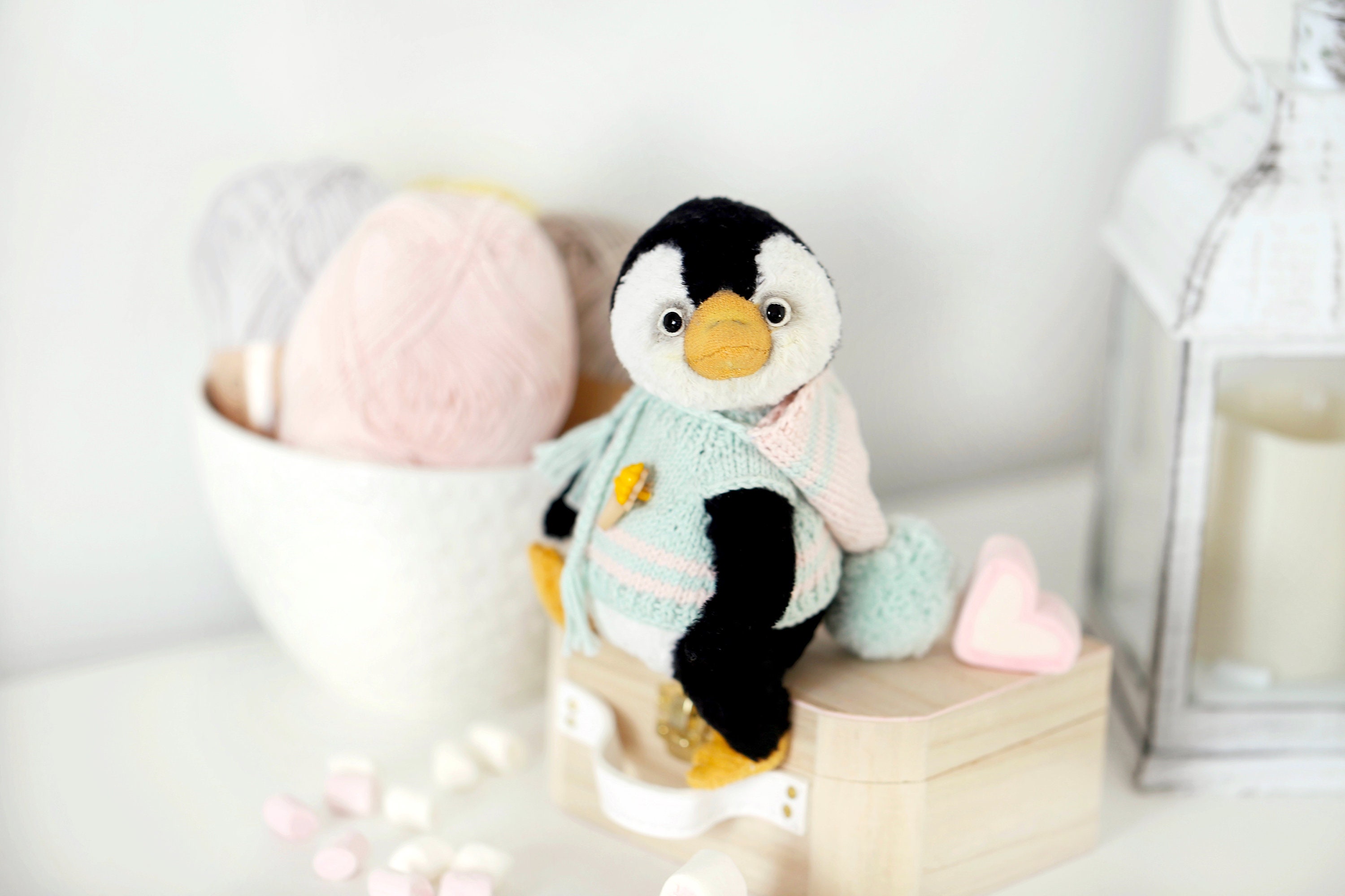Stuffed Animal Teddy Penguin Toy as Valentine's Day Gift, Handmade ...