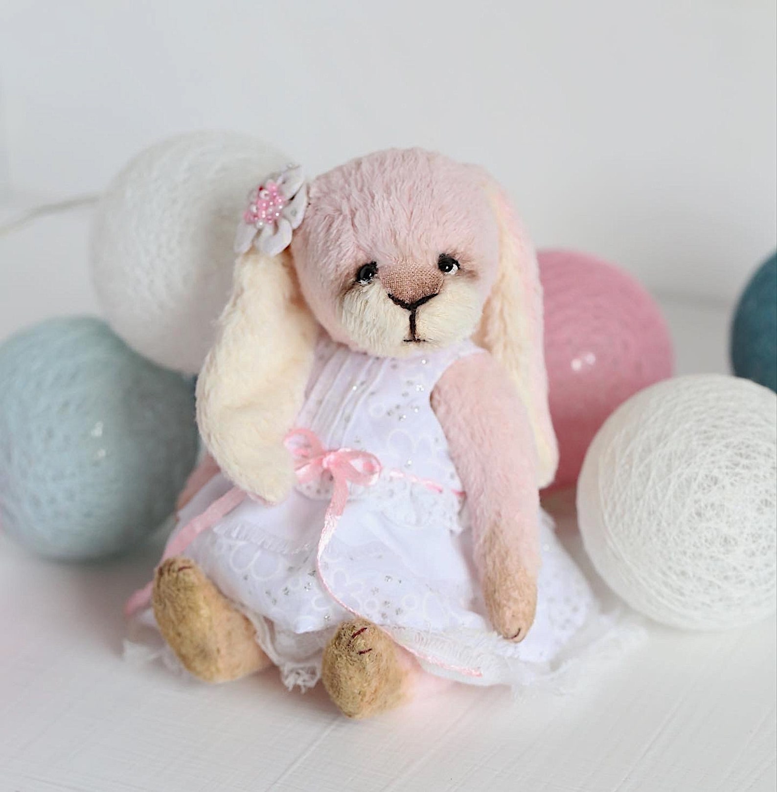 Stuffed Pink Teddy Rabbit Toy as Christmas Gift, Small Teddy Bunny Art ...