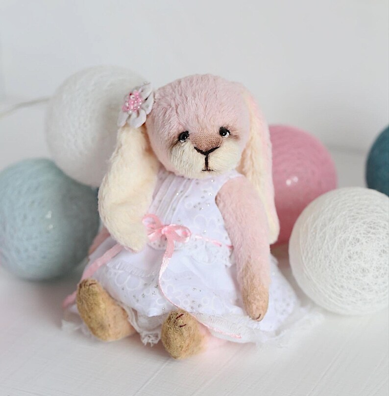 Stuffed Pink Teddy Rabbit Toy as Christmas Gift, Small Teddy Bunny Art ...