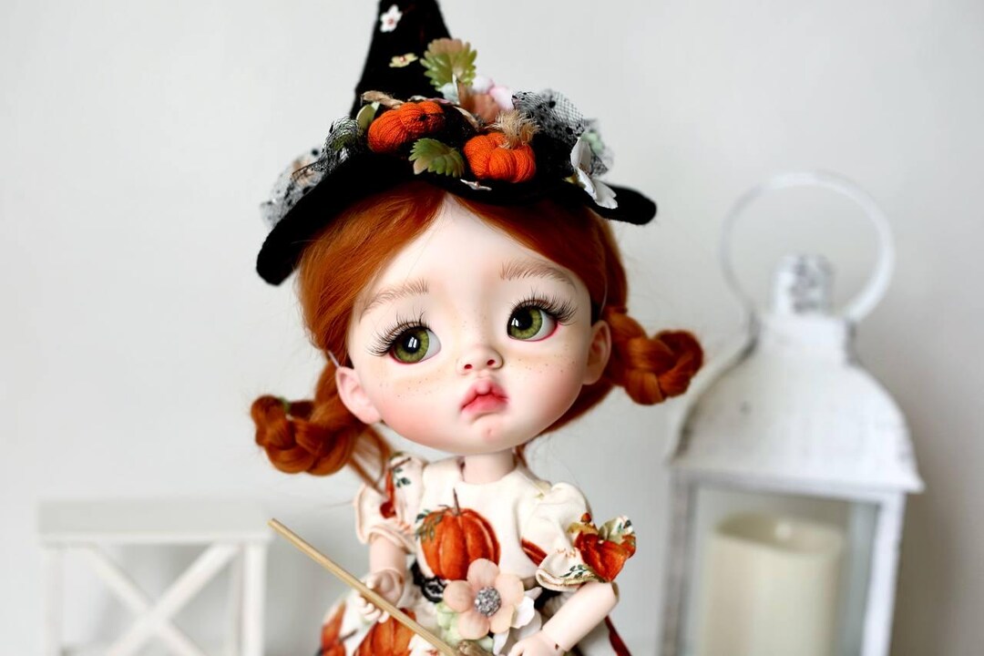 Handmade OOAK BJD Witch Doll, Custom Art Doll as Halloween Decor, 25 Cm ...