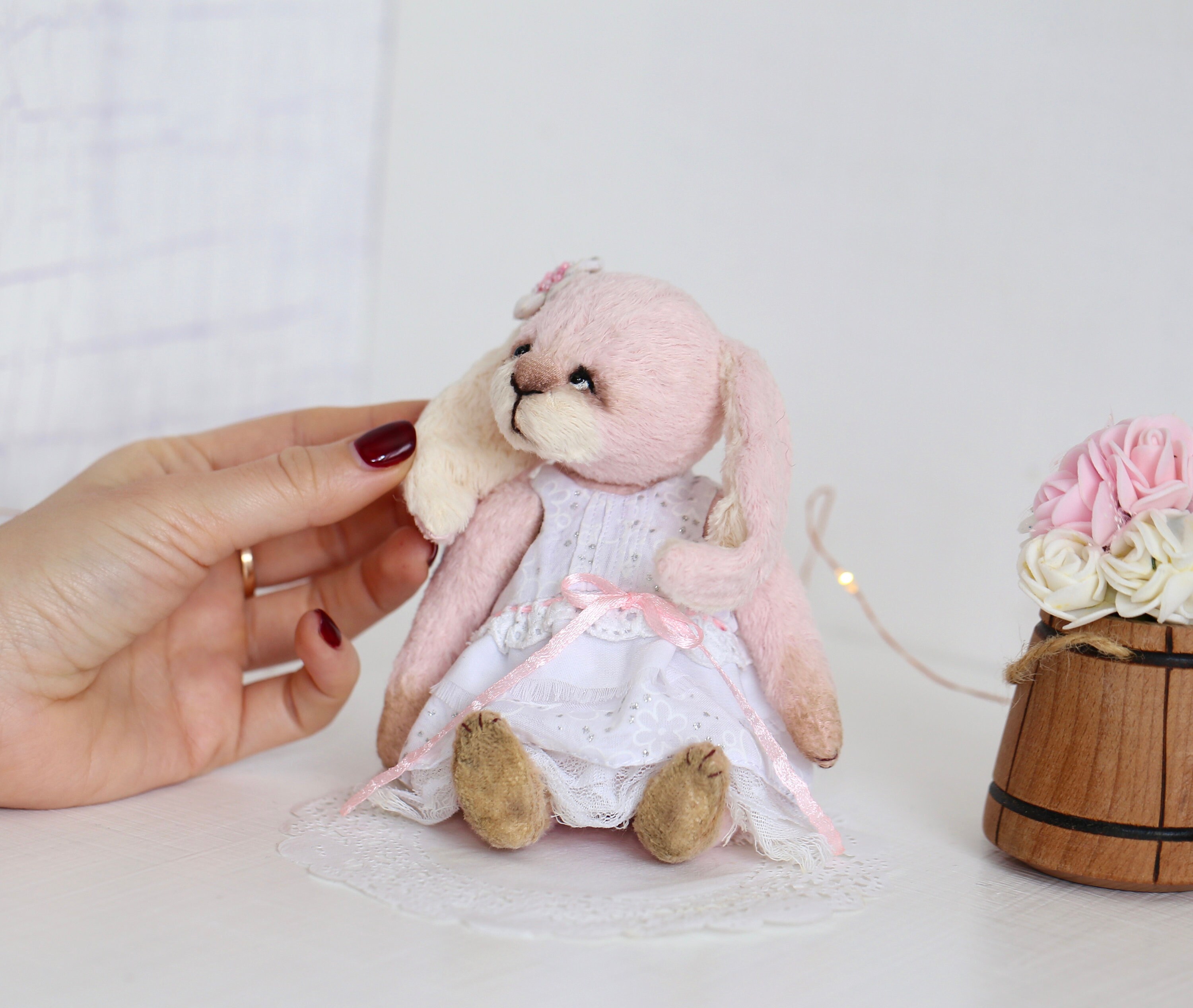 Stuffed Pink Teddy Rabbit Toy as Christmas Gift, Small Teddy Bunny Art ...