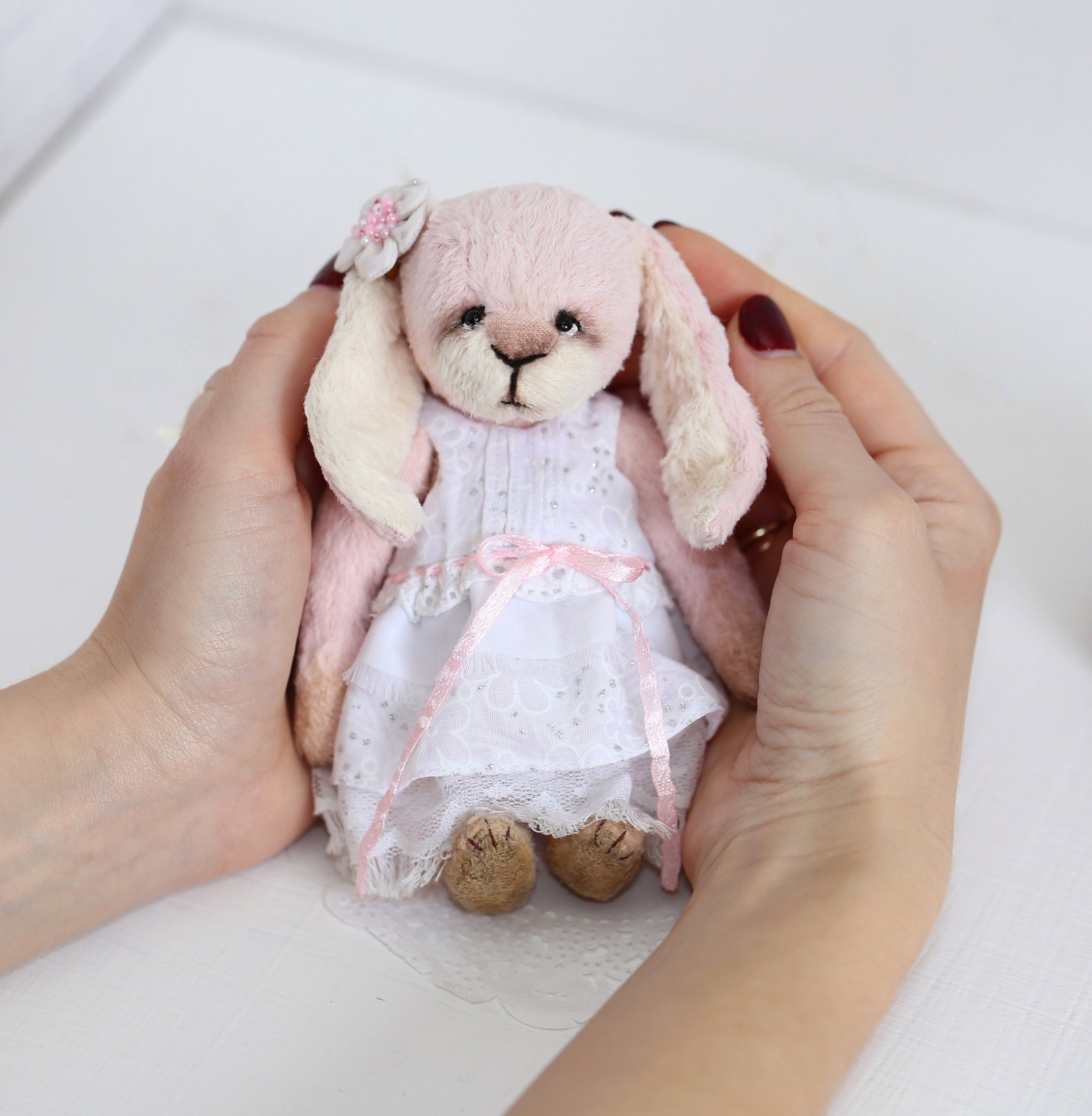 Stuffed Pink Teddy Rabbit Toy as Christmas Gift, Small Teddy Bunny Art ...